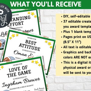 Editable Football Award Certificates, Award Ceremony Certificates, End ...