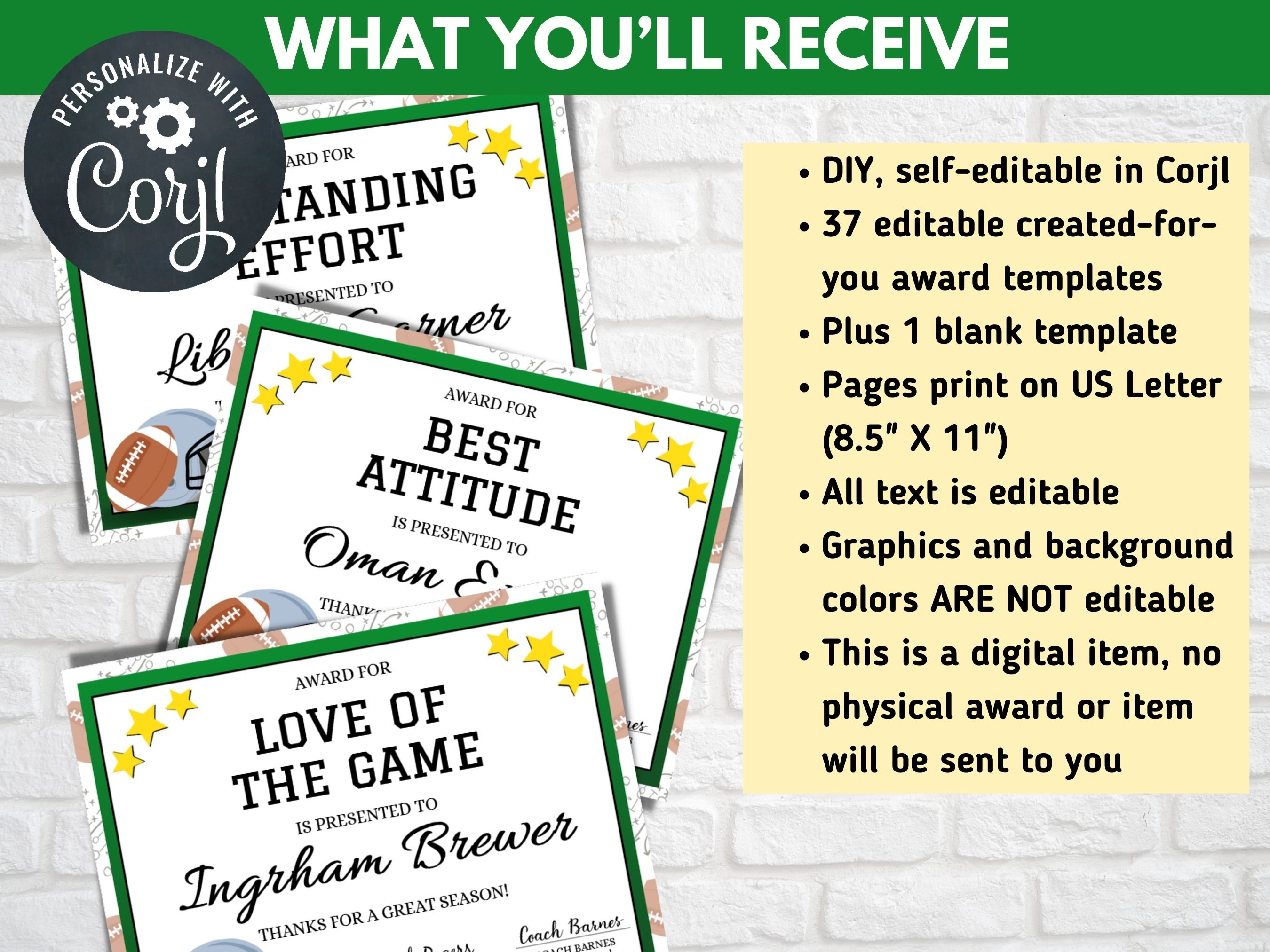 Editable Football Award Certificates, Award Ceremony Certificates, End ...