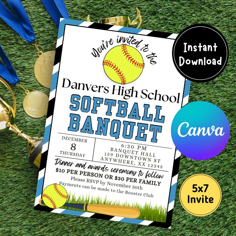 Printable Softball Invitation Template, Team Party, End of Season ...