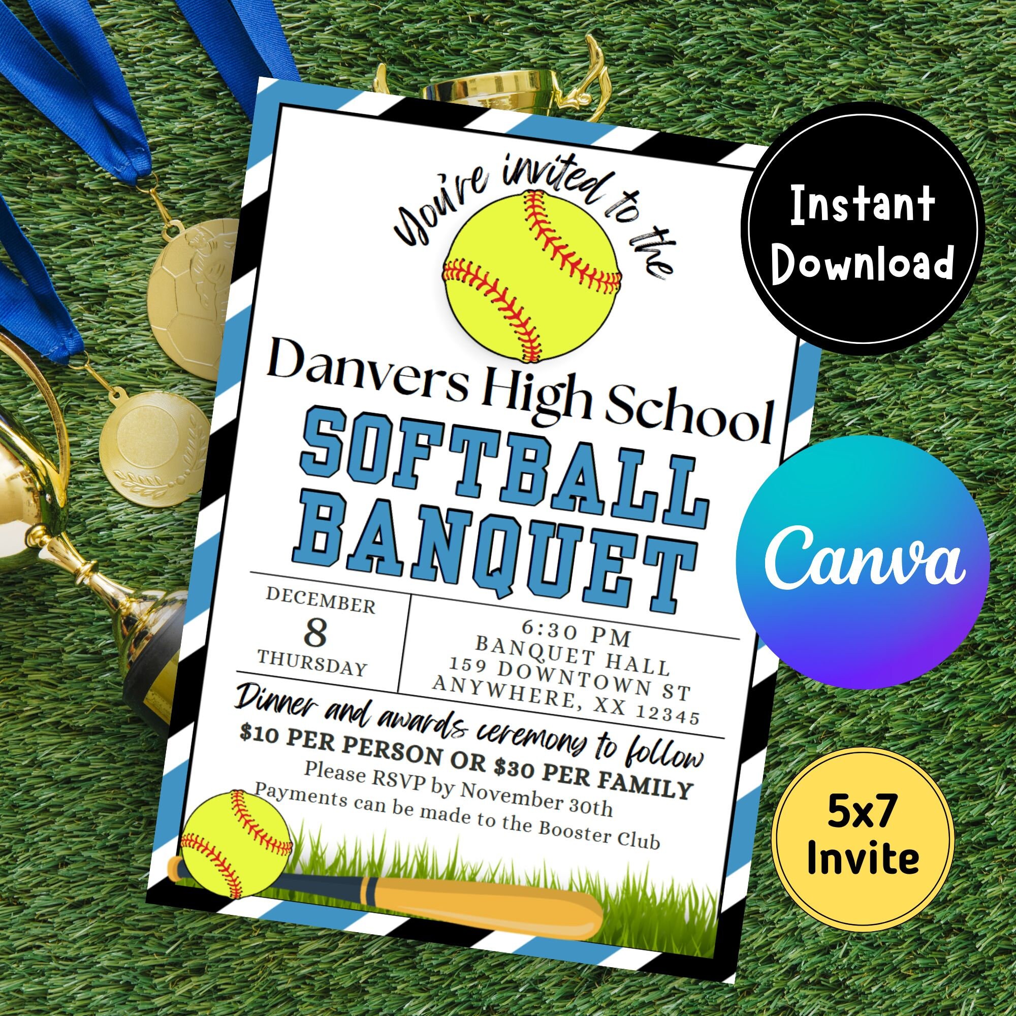 Printable Softball Invitation Template, Team Party, End of Season, Sports Banquet, Senior Night ...