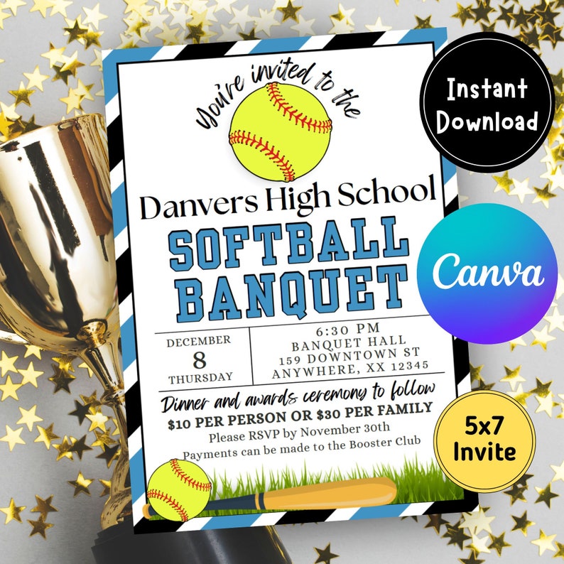 Printable Softball Invitation Template, Team Party, End of Season ...