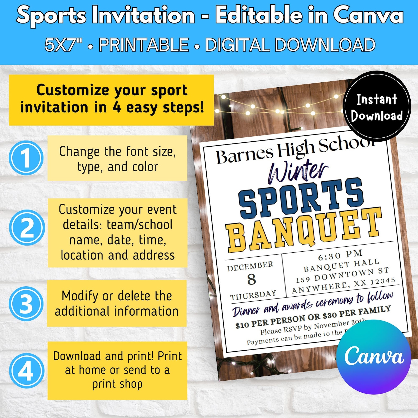 Editable Sports Banquet Invitation Template, All Sports, Team Party ...