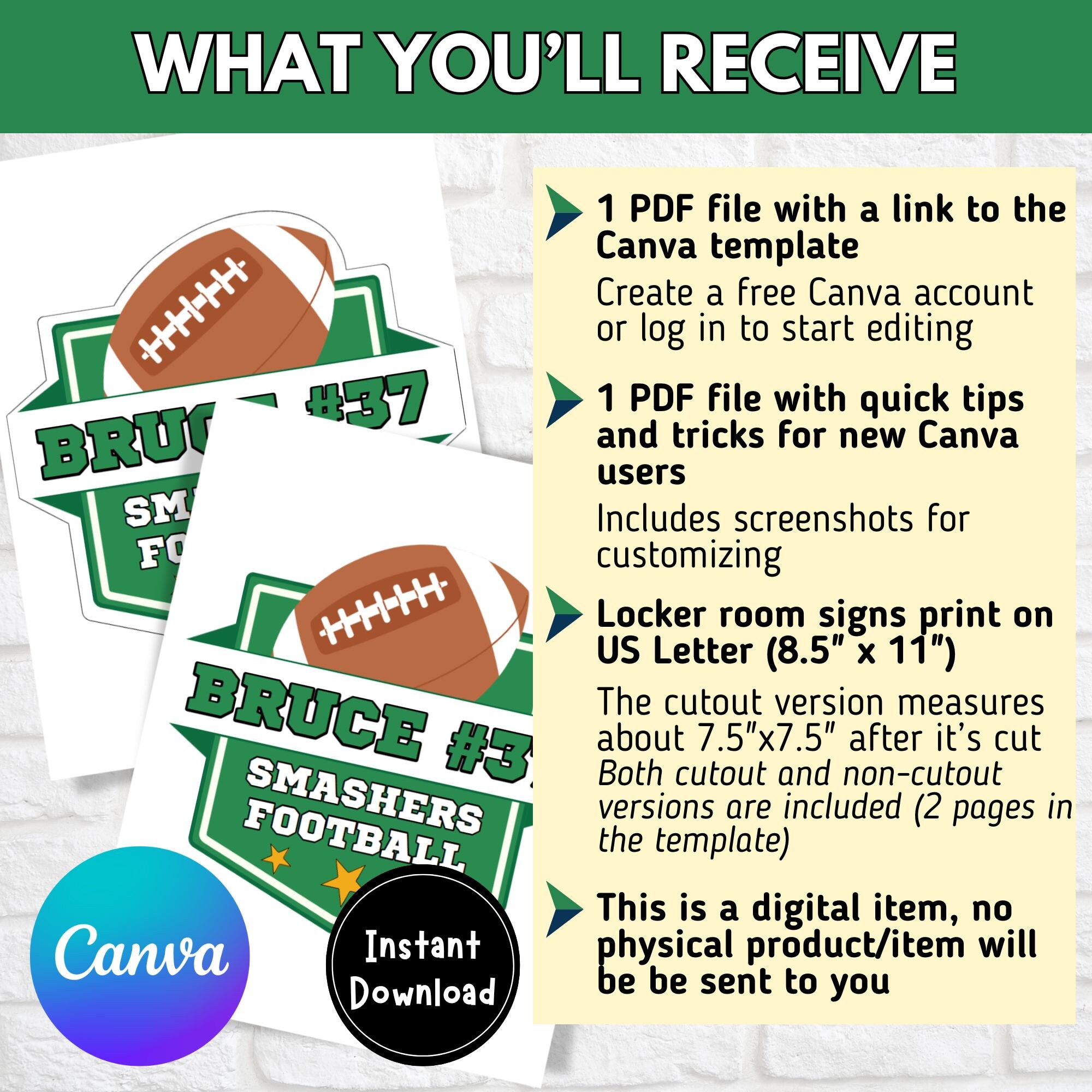 Football Locker Decoration, Canva Template, Football Mom, Football ...