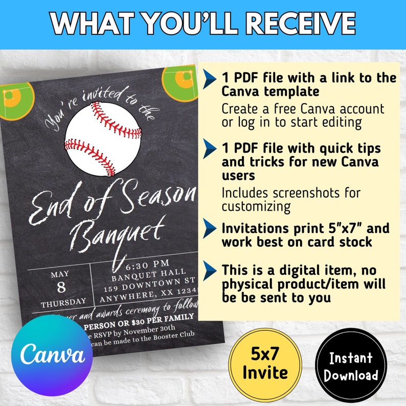 Editable Baseball Invitation Template, Team Party, End of Season ...