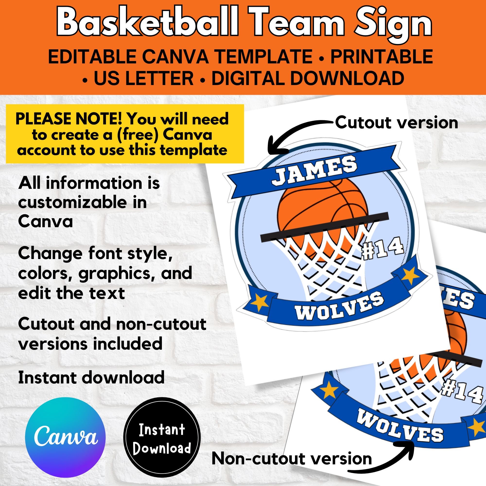 Basketball Door Sign, Canva Template, Locker Decoration, Basketball Tag ...