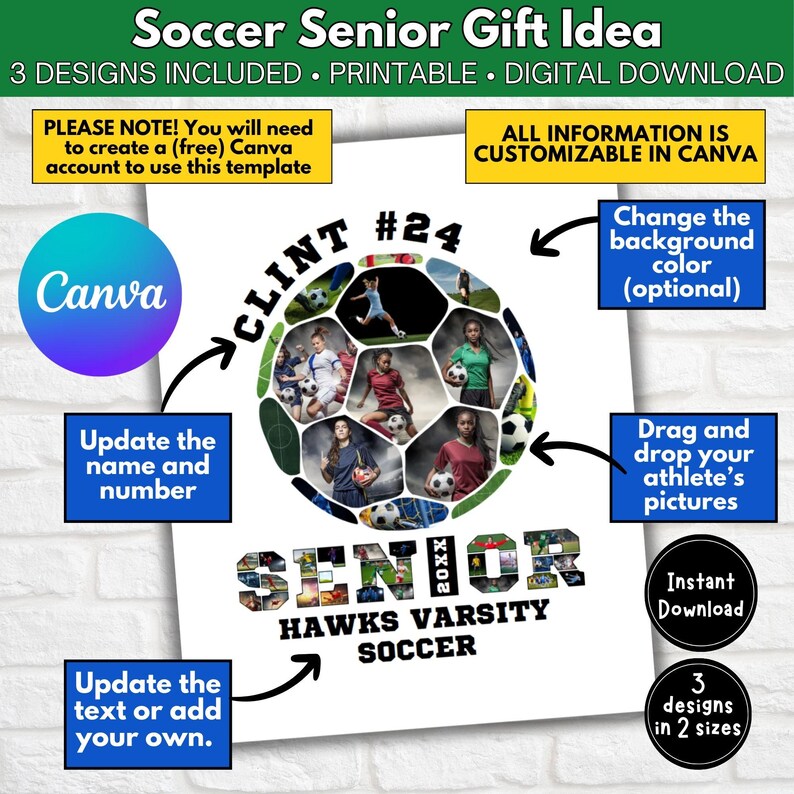 Soccer Photo Collage, Senior Poster, Senior Night Graduation Gift ...