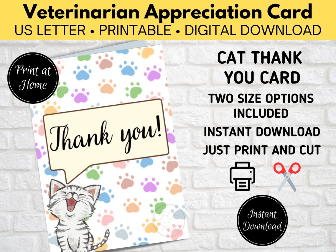 Pet Sitter Thank You Card, Printable Cat Sitter Gift, Cat Thank You ...