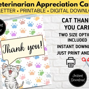 Pet Sitter Thank You Card, Printable Cat Sitter Gift, Cat Thank You ...