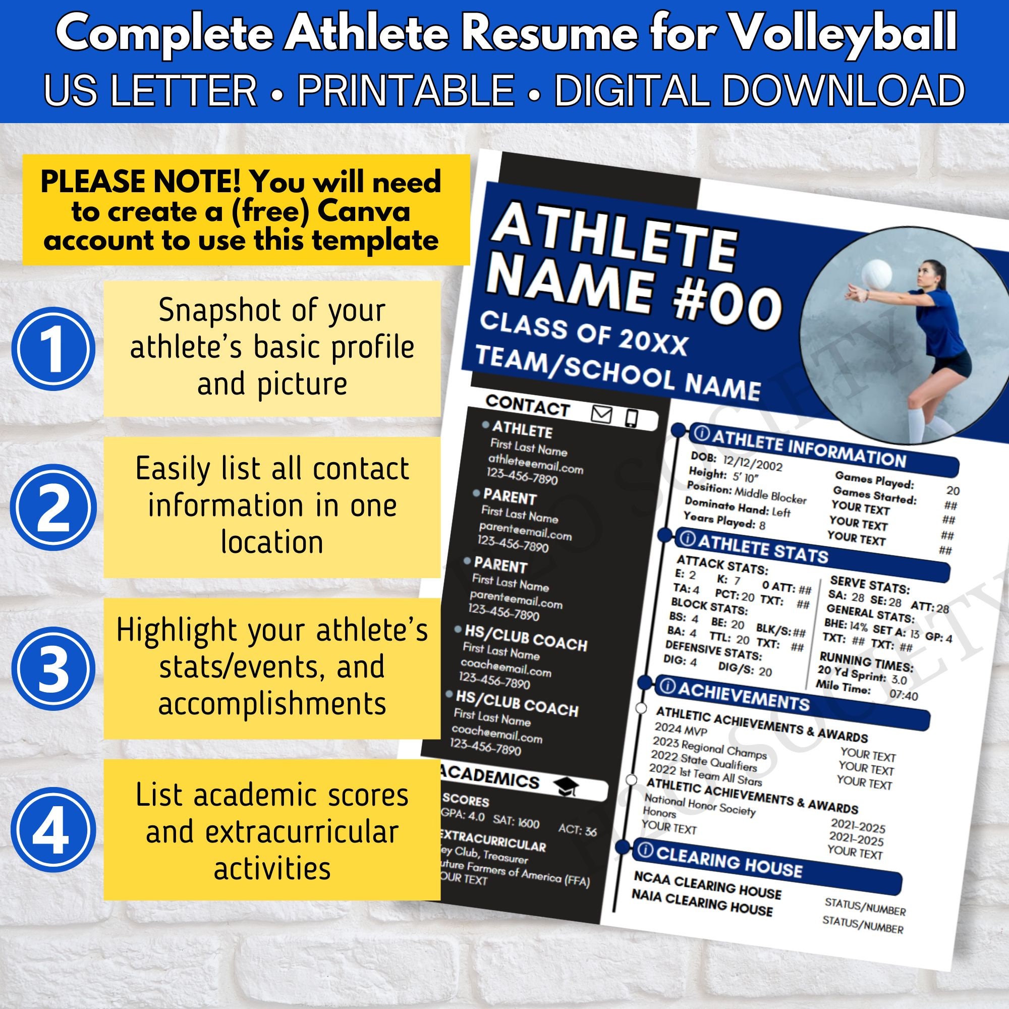 Volleyball Player Profile, Athlete Profile Sheet, College Recruiting ...