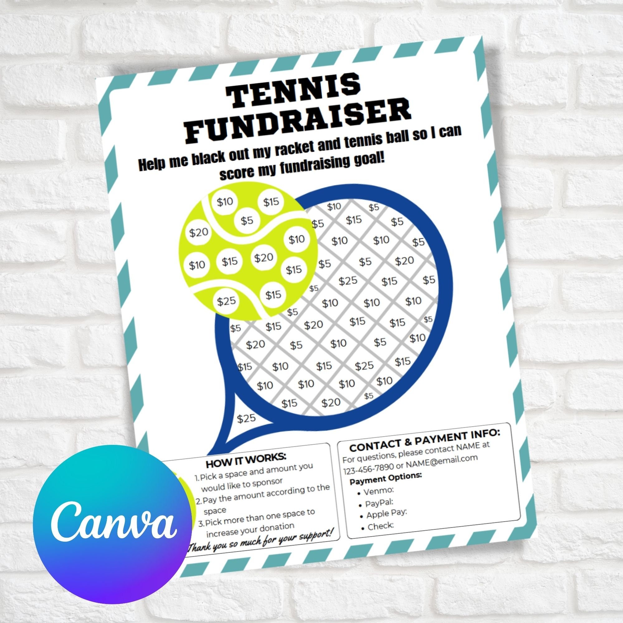 Tennis Fundraiser Template, Color My Racket, Fundraiser Flyer, Team ...
