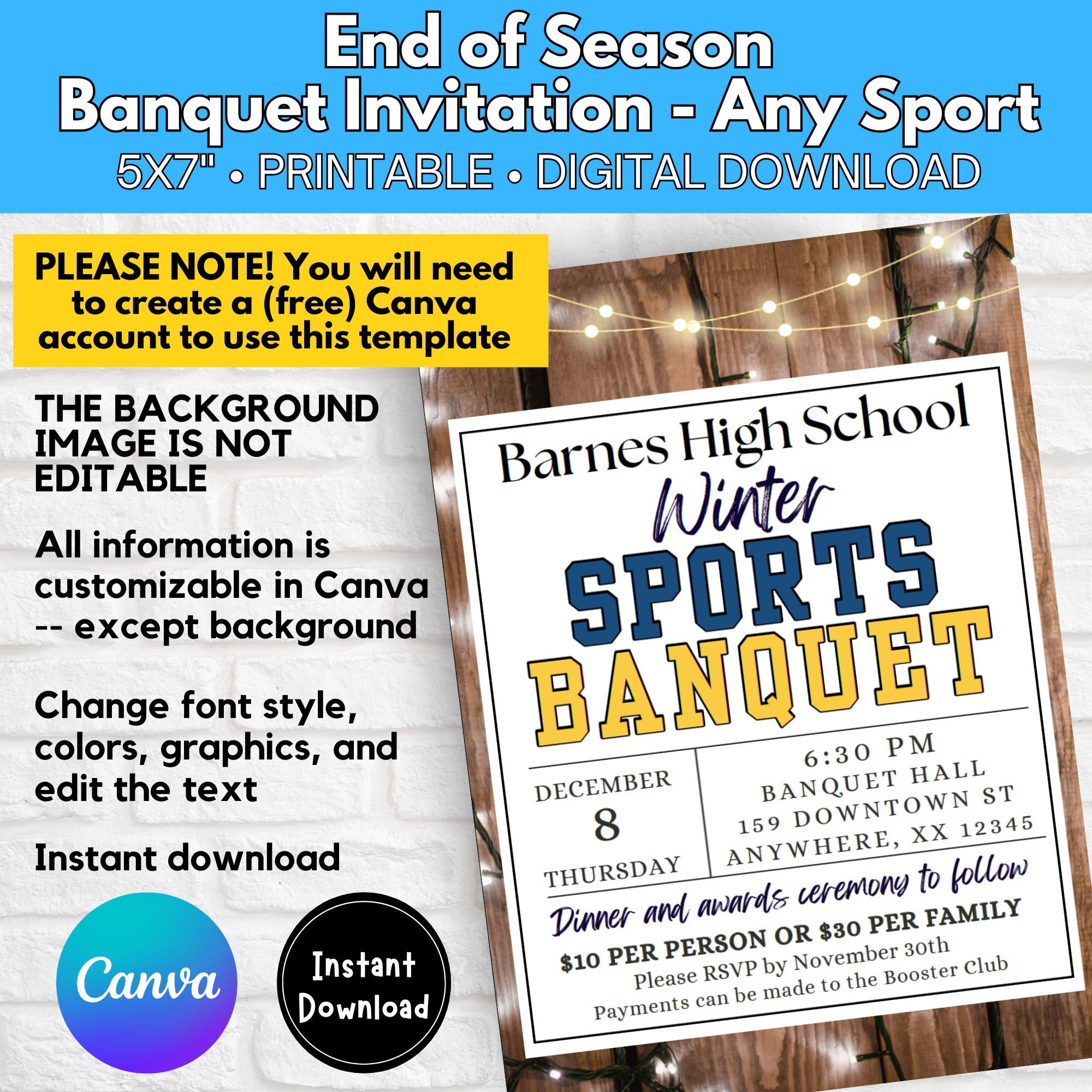 Editable Sports Banquet Invitation Template, All Sports, Team Party ...