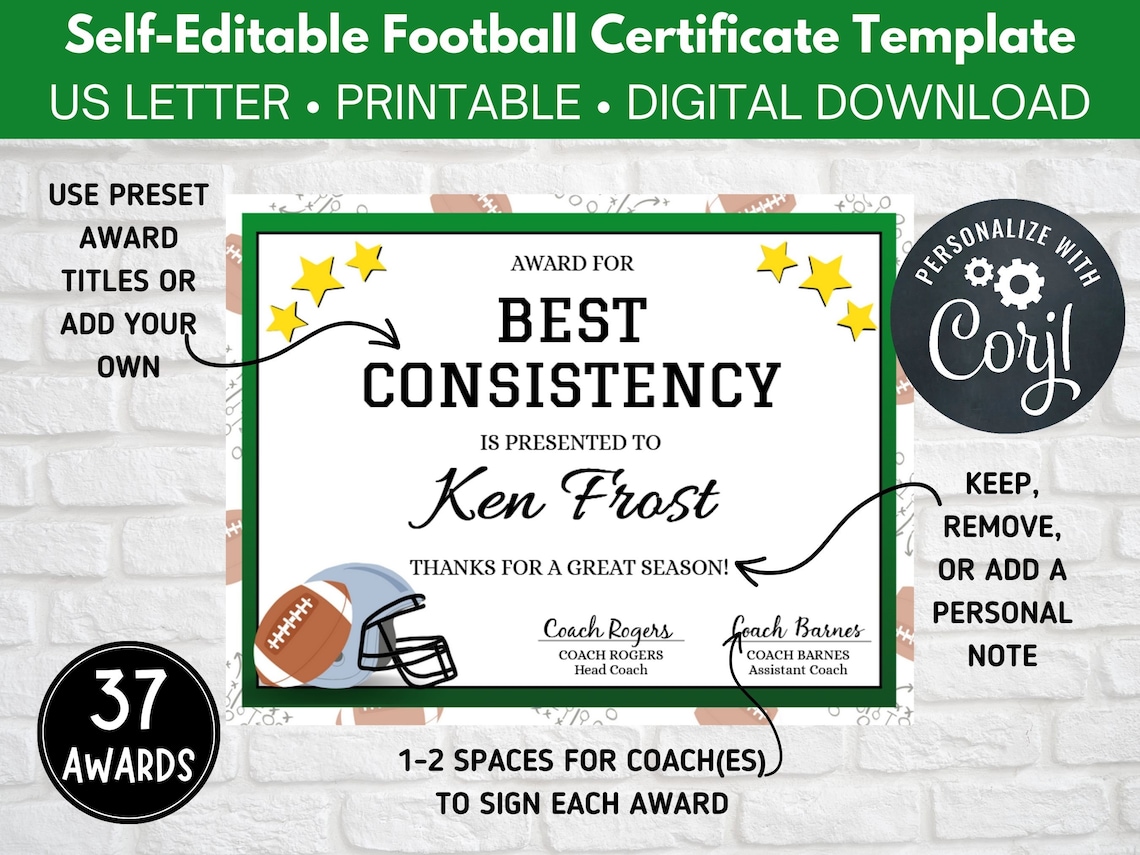 Editable Football Award Certificates, Award Ceremony Certificates, End ...
