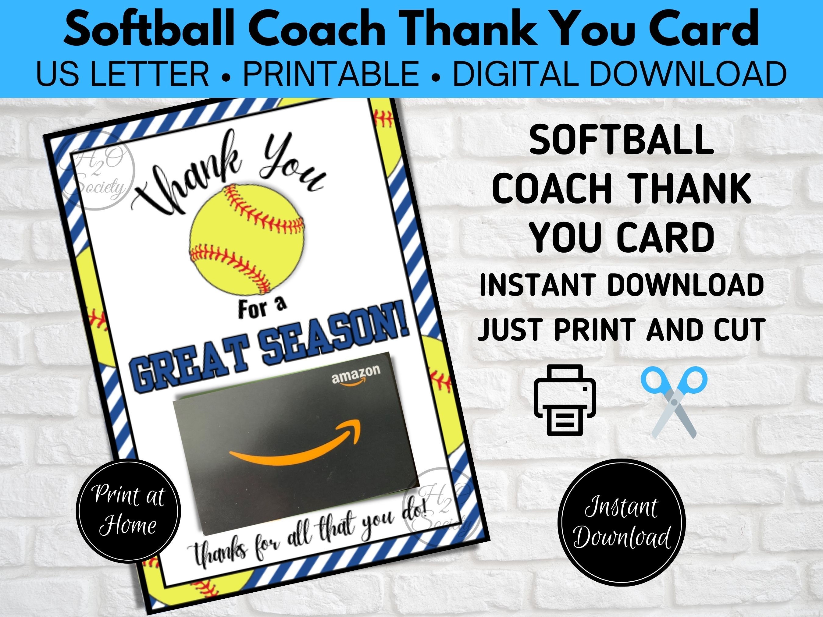 Softball Coach Thank You Card, Gift Card Holder, Coach Appreciation ...