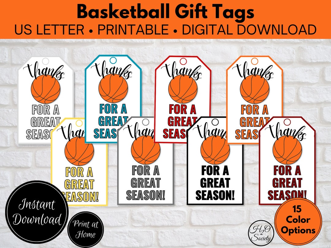 Basketball Gift Tags, Printable Sports Thank You Tag, Basketball End of ...