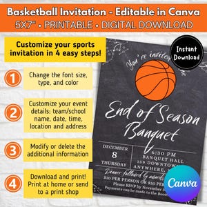 Printable Basketball Team Banquet Invitation, Team Party, End of Season ...
