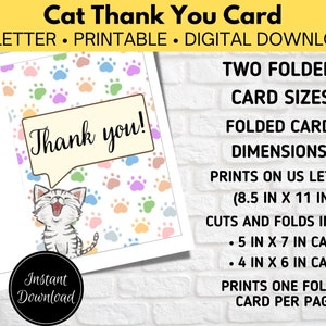 Pet Sitter Thank You Card, Printable Cat Sitter Gift, Cat Thank You ...