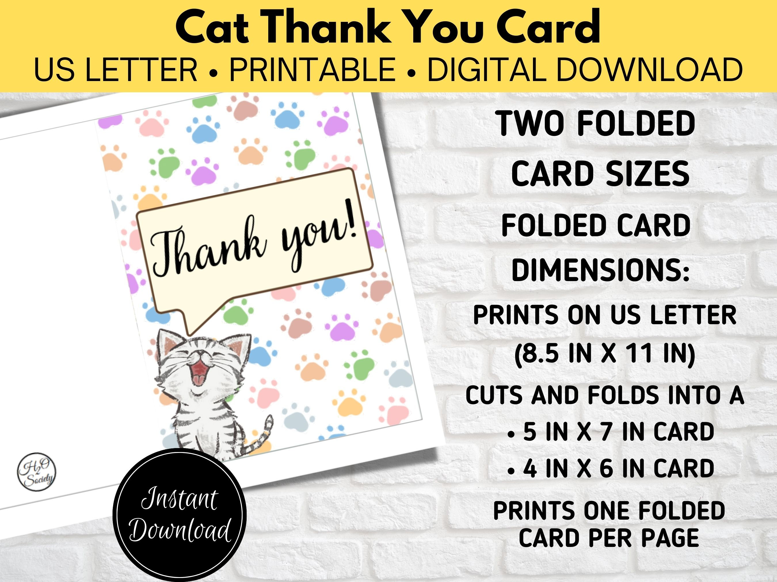Pet Sitter Thank You Card, Printable Cat Sitter Gift, Cat Thank You ...