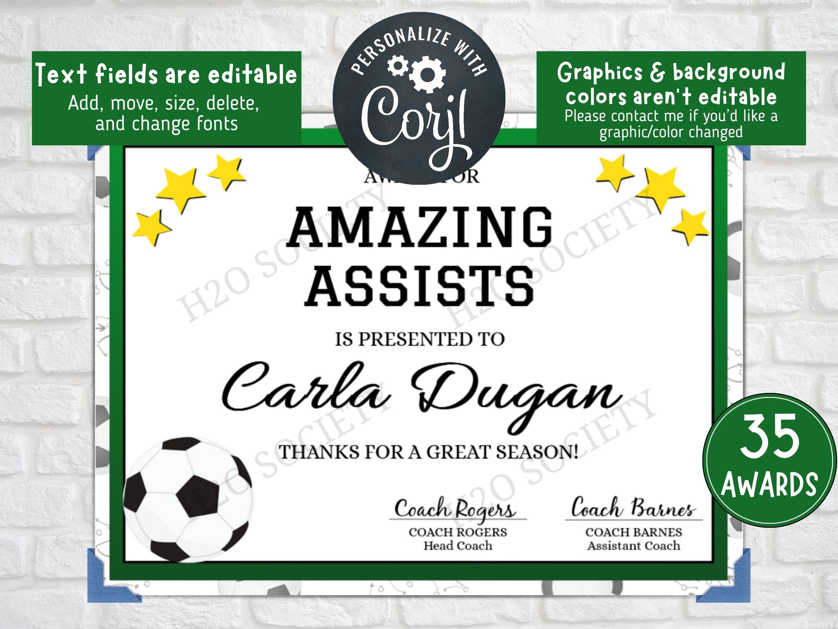Editable Soccer Award Certificates, Award Ceremony Certificates, End of ...