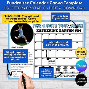 Editable Soccer Calendar Fundraiser Template, Pick a Date to Donate ...