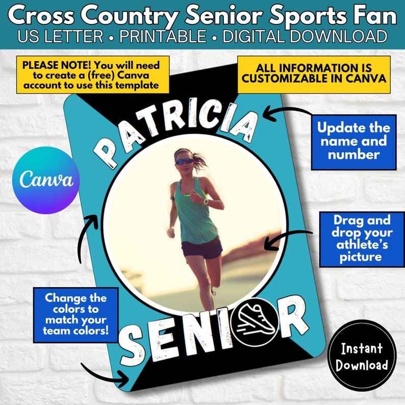 Editable Cross Country Poster, Senior Fan, Cross Country Gift, Senior ...