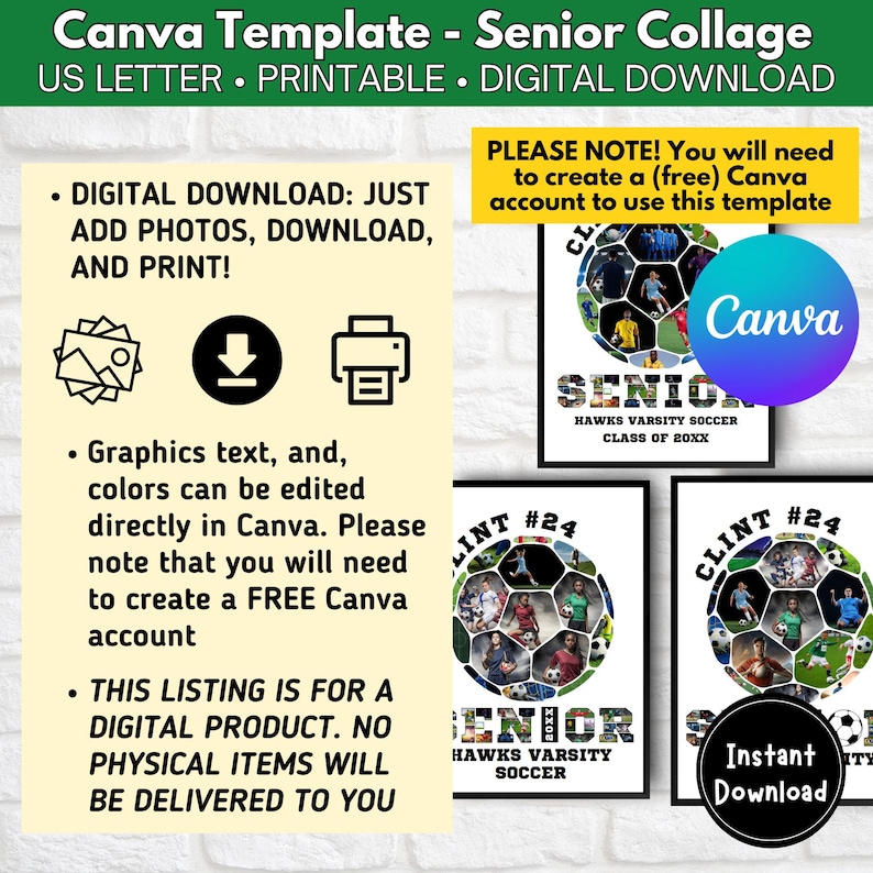 Soccer Photo Collage, Senior Poster, Senior Night Graduation Gift ...