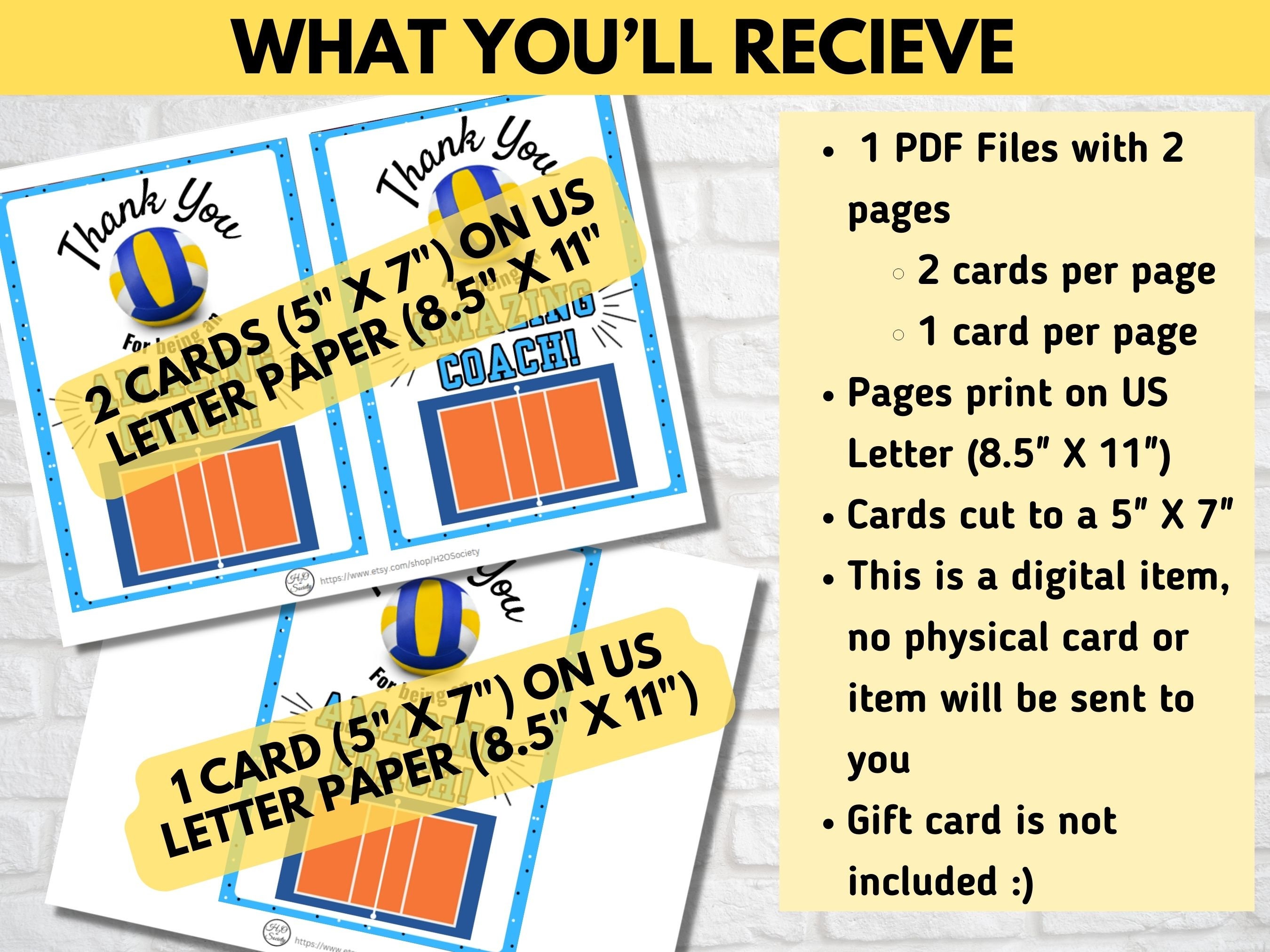 Volleyball Coach Thank You Card, Gift Card Holder, Coach Appreciation ...