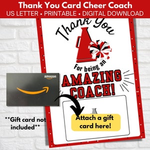 Cheer Coach Thank You Card, Gift Card Holder, Coach Appreciation, Cheer ...