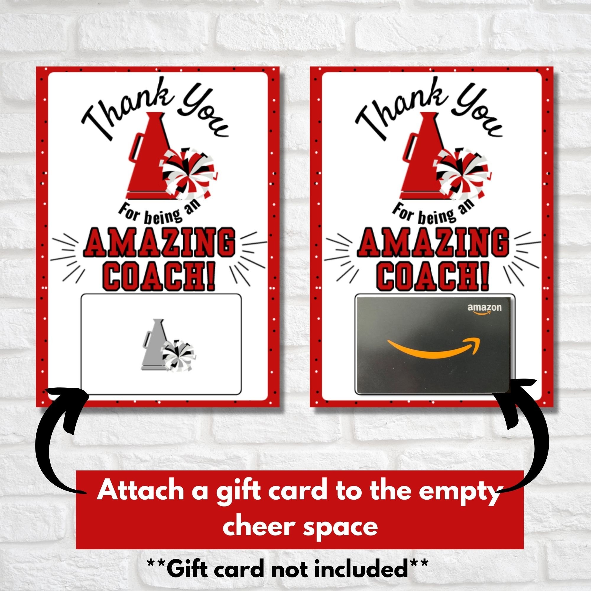 Cheer Coach Thank You Card, Gift Card Holder, Coach Appreciation, Cheer ...