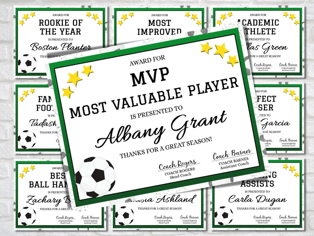 Editable Soccer Award Certificates, Award Ceremony Certificates, End of ...