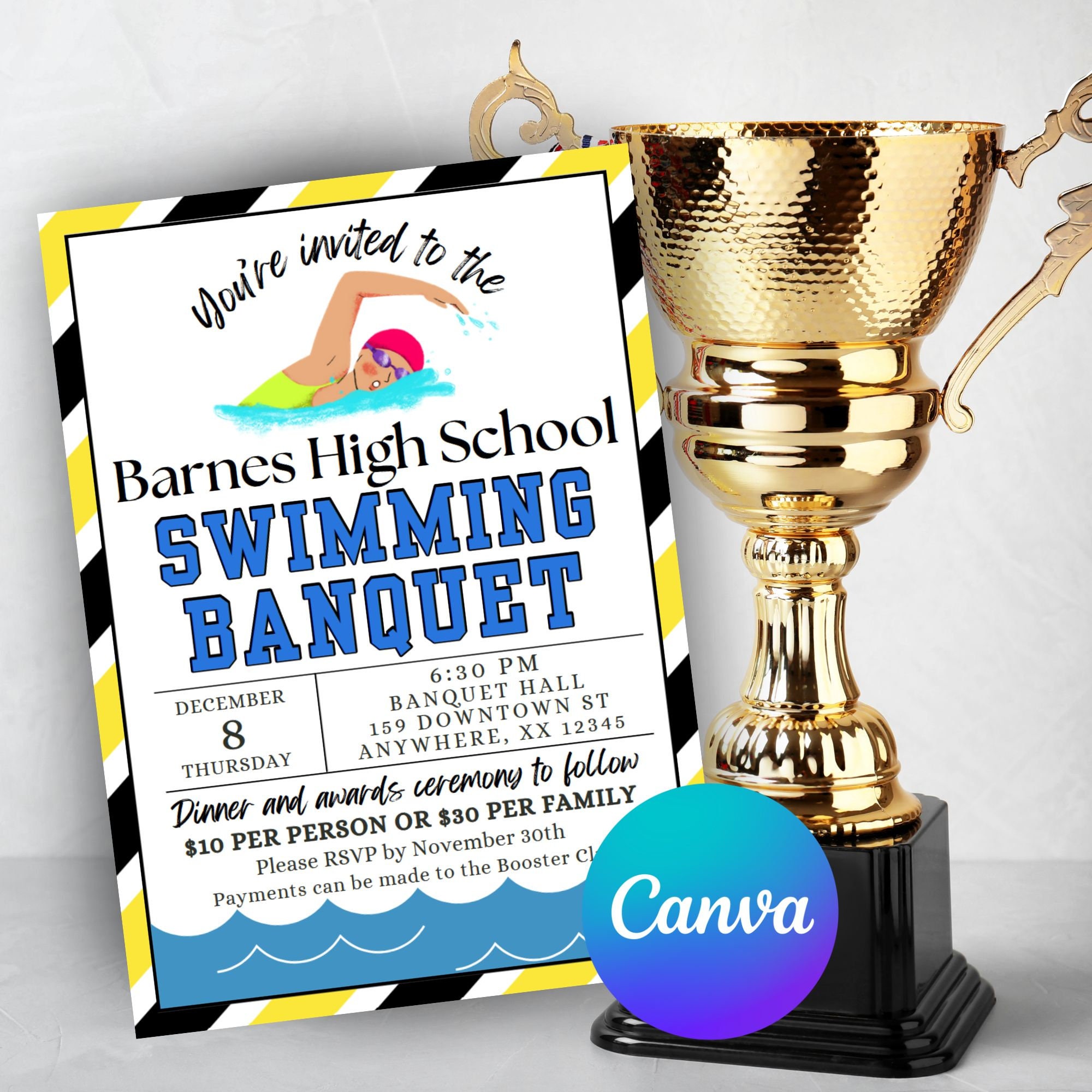 Printable Swim Team Banquet Invitation, Team Party, End of Season ...
