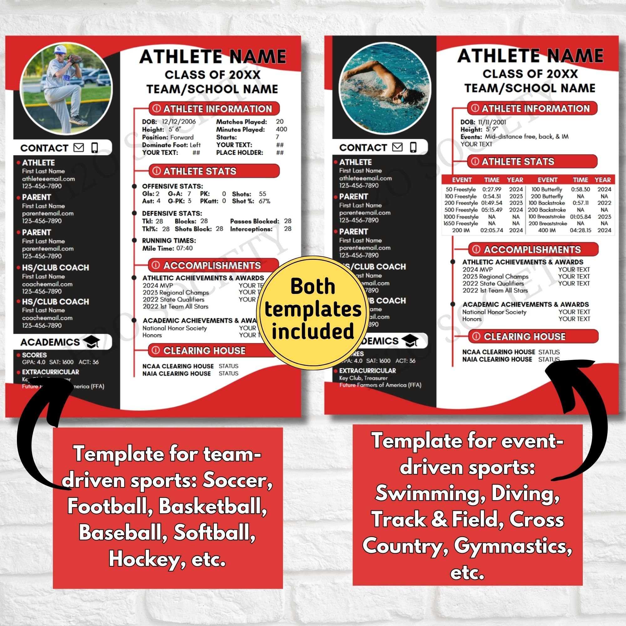 Athlete Profile Sheet, College Recruiting, Editable Canva Template, All ...