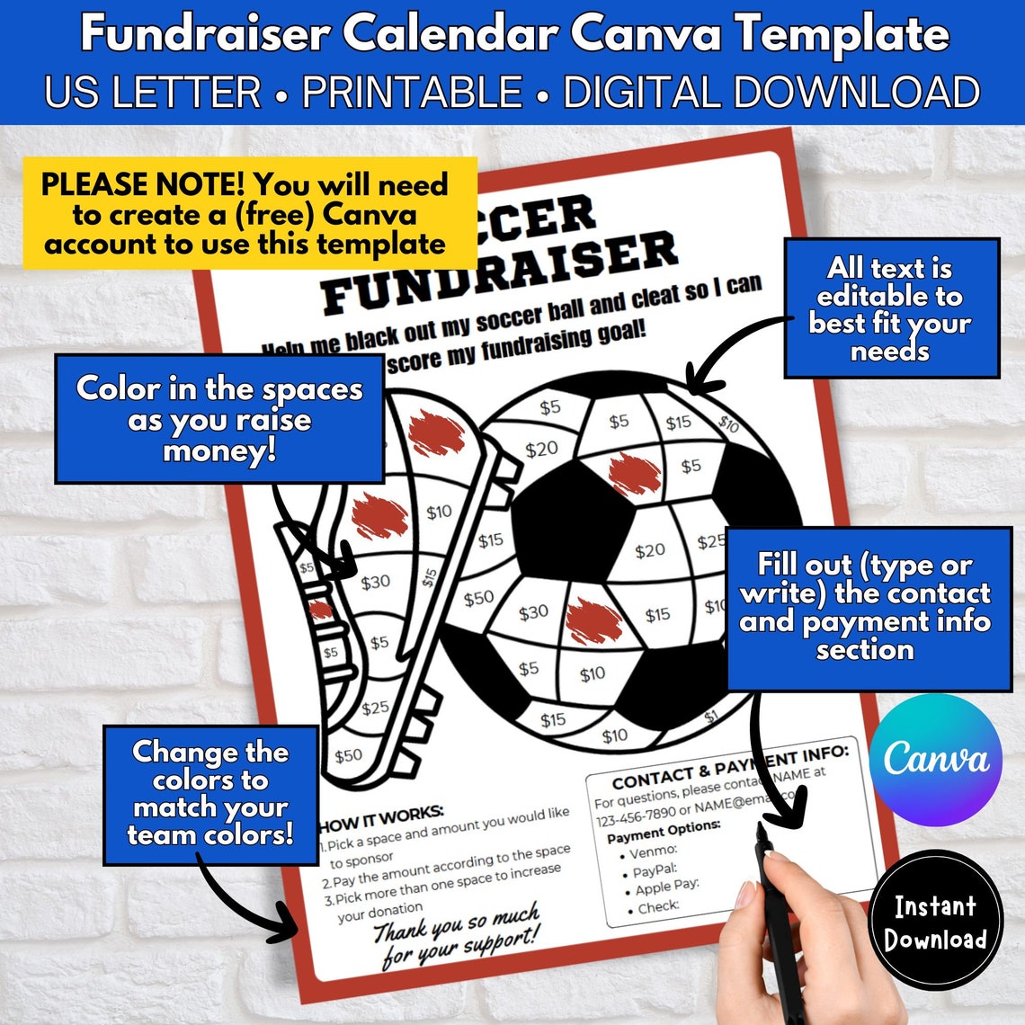 Soccer Fundraiser Template, Color My Soccer Ball, Fundraiser Flyer ...