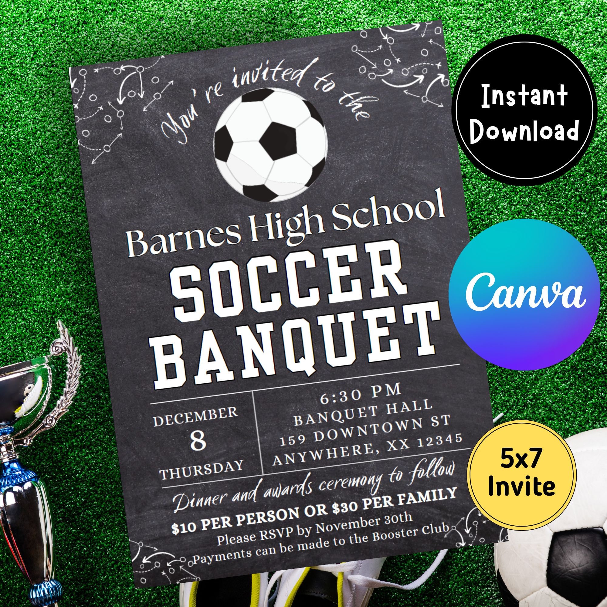 Printable Soccer Team Banquet Invitation, Team Party, End of Season ...