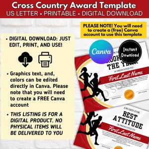 Editable Cross Country Certificates, Canva Template, Certificate ...