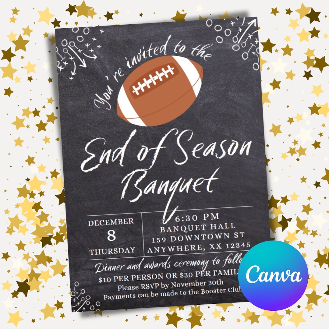 Printable Football Team Banquet Invitation, Team Party, End of Season, Football Players, Senior ...