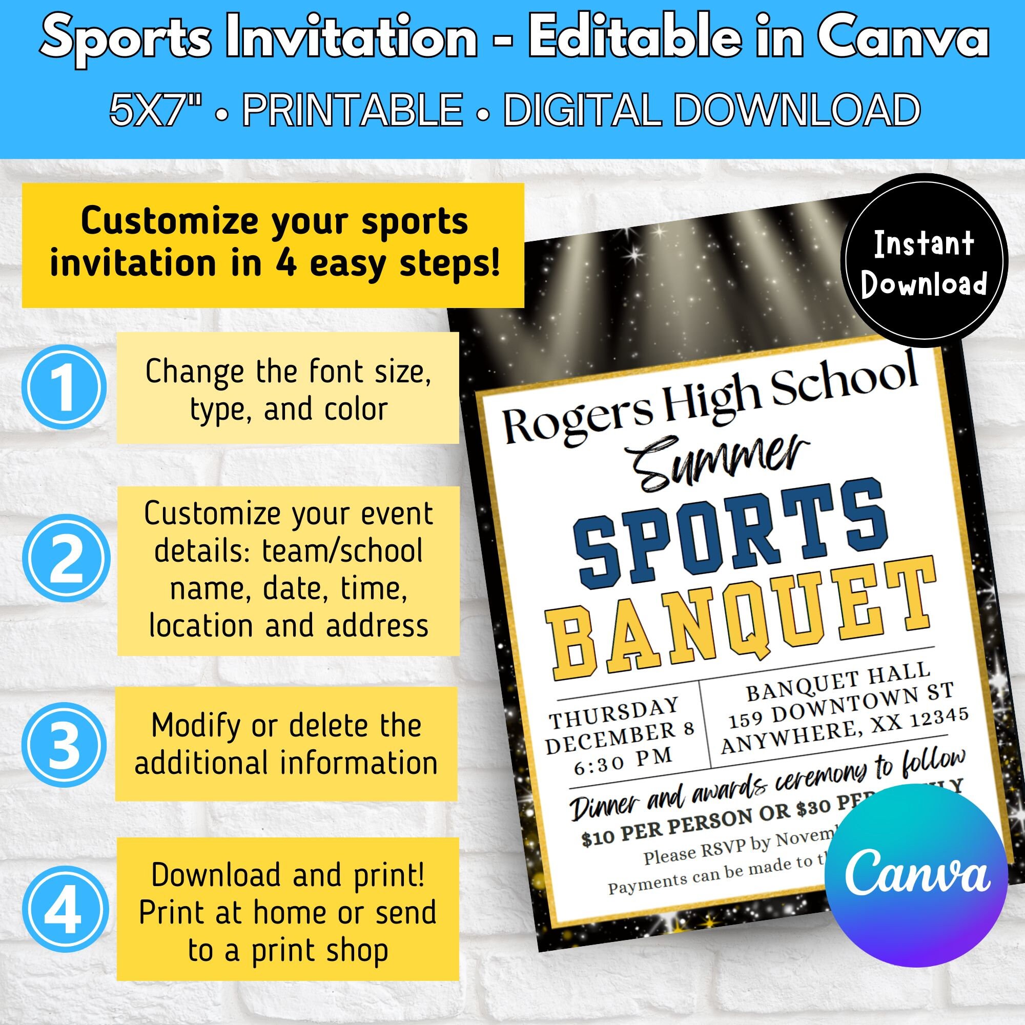 Editable Sports Banquet Invitation Template, All Sports, Team Party ...