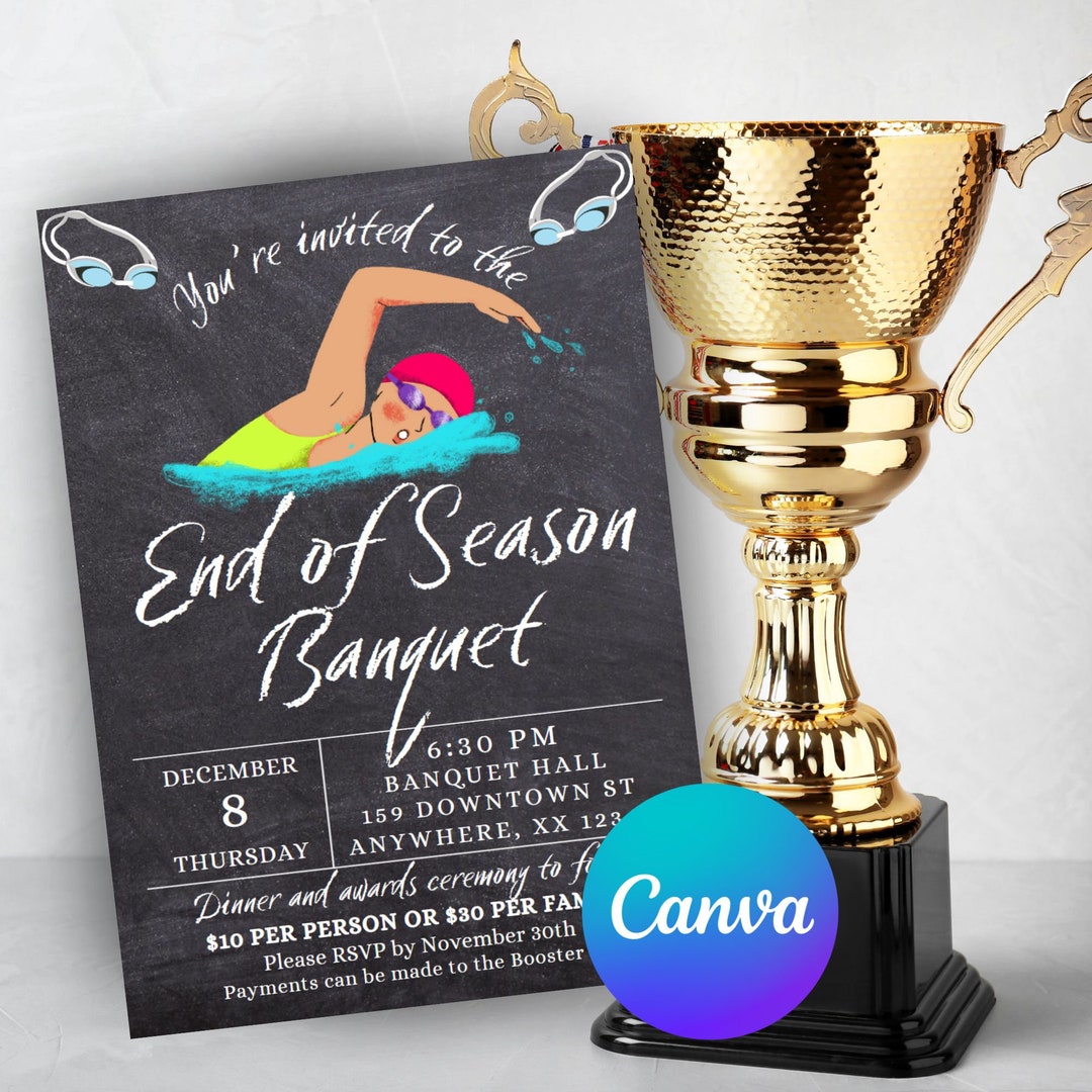 Printable Swim Team Banquet Invitation, Team Party, End of Season ...