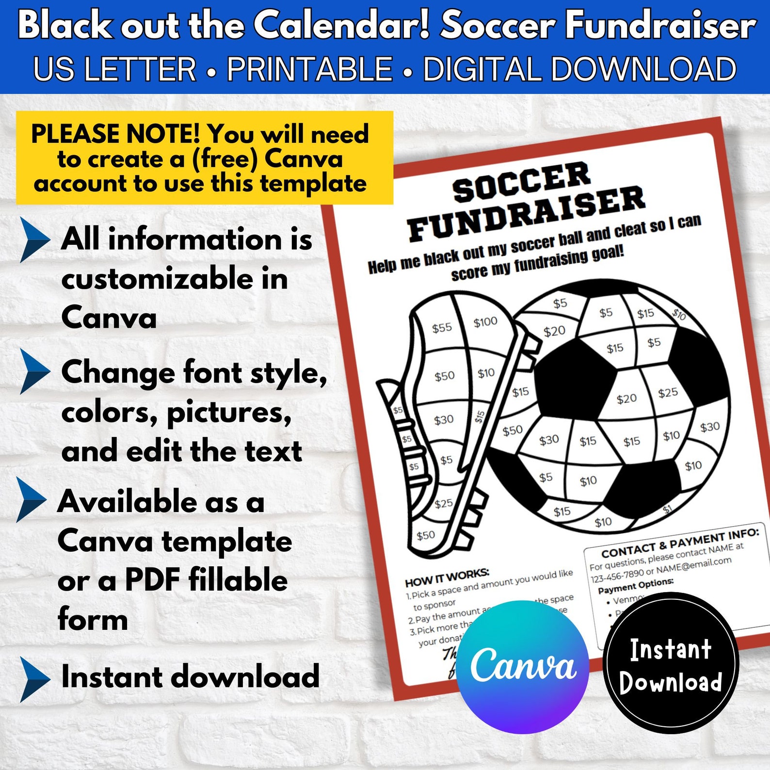 Soccer Fundraiser Template, Color My Soccer Ball, Fundraiser Flyer ...