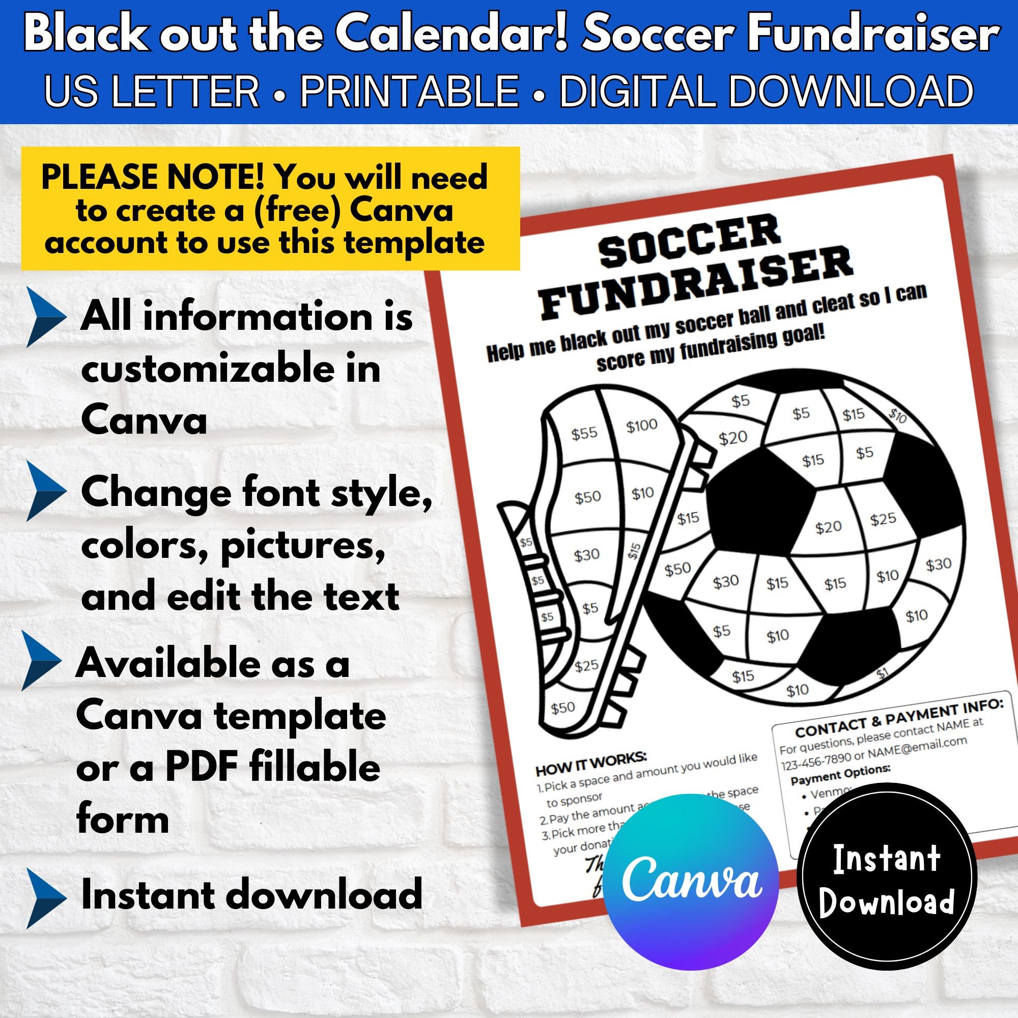 Soccer Fundraiser Template, Color My Soccer Ball, Fundraiser Flyer ...