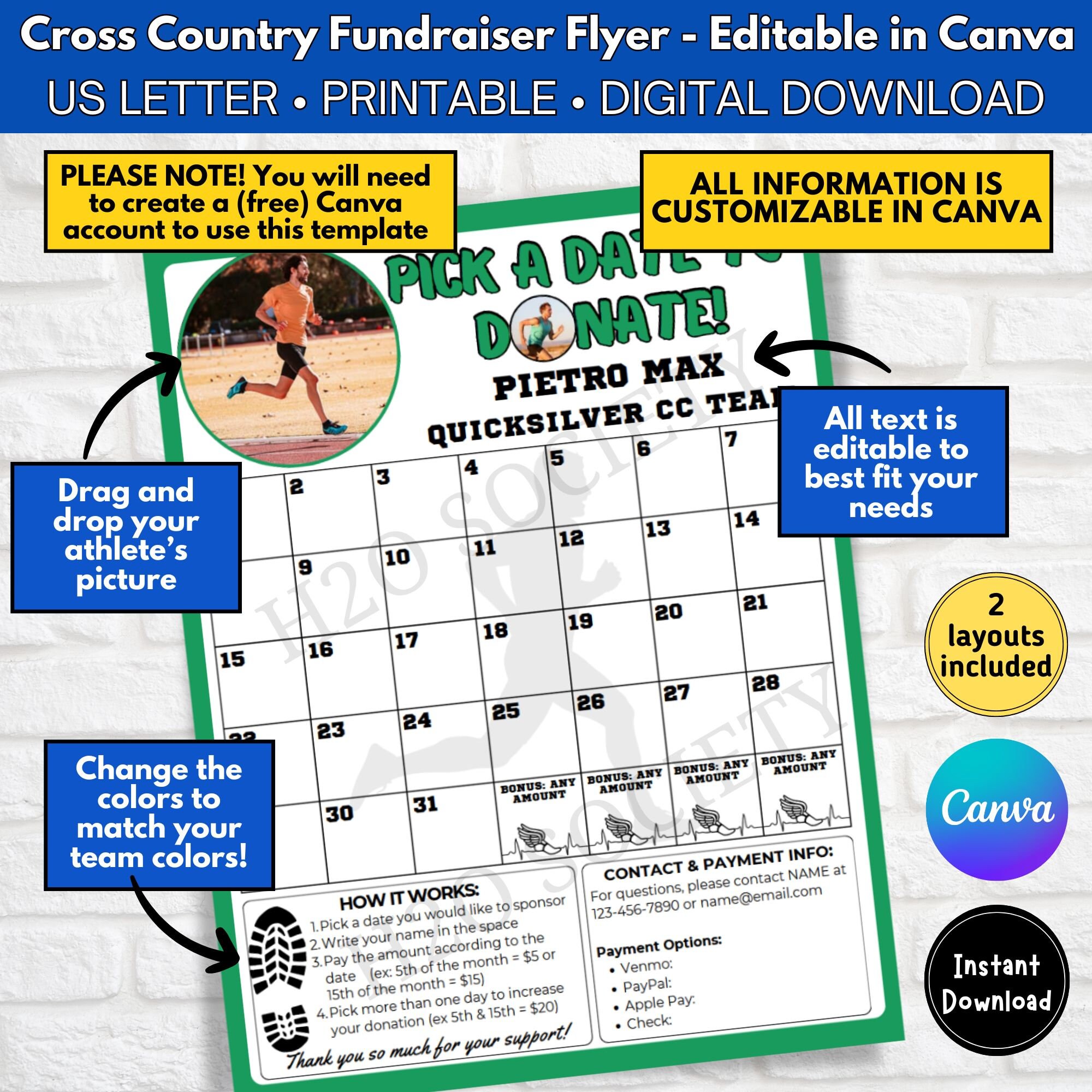 Editable Cross Country Calendar Fundraiser Template, Pick a Date to ...