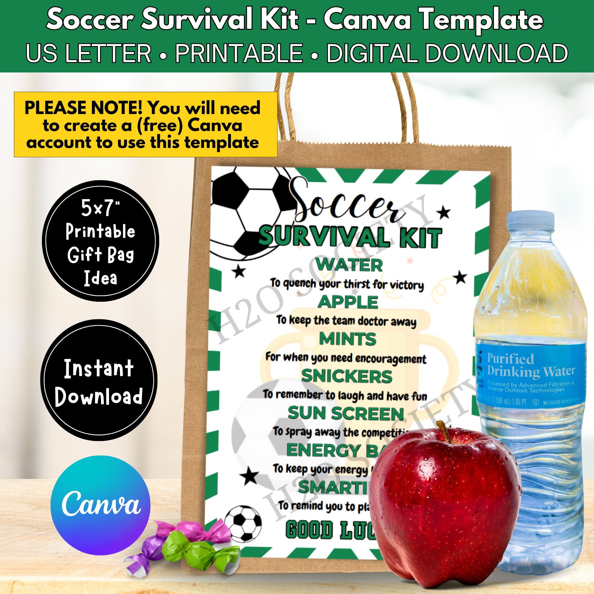 Editable Soccer Survival Kit Gift Tag, Gift Bag Printable, Soccer Gift ...