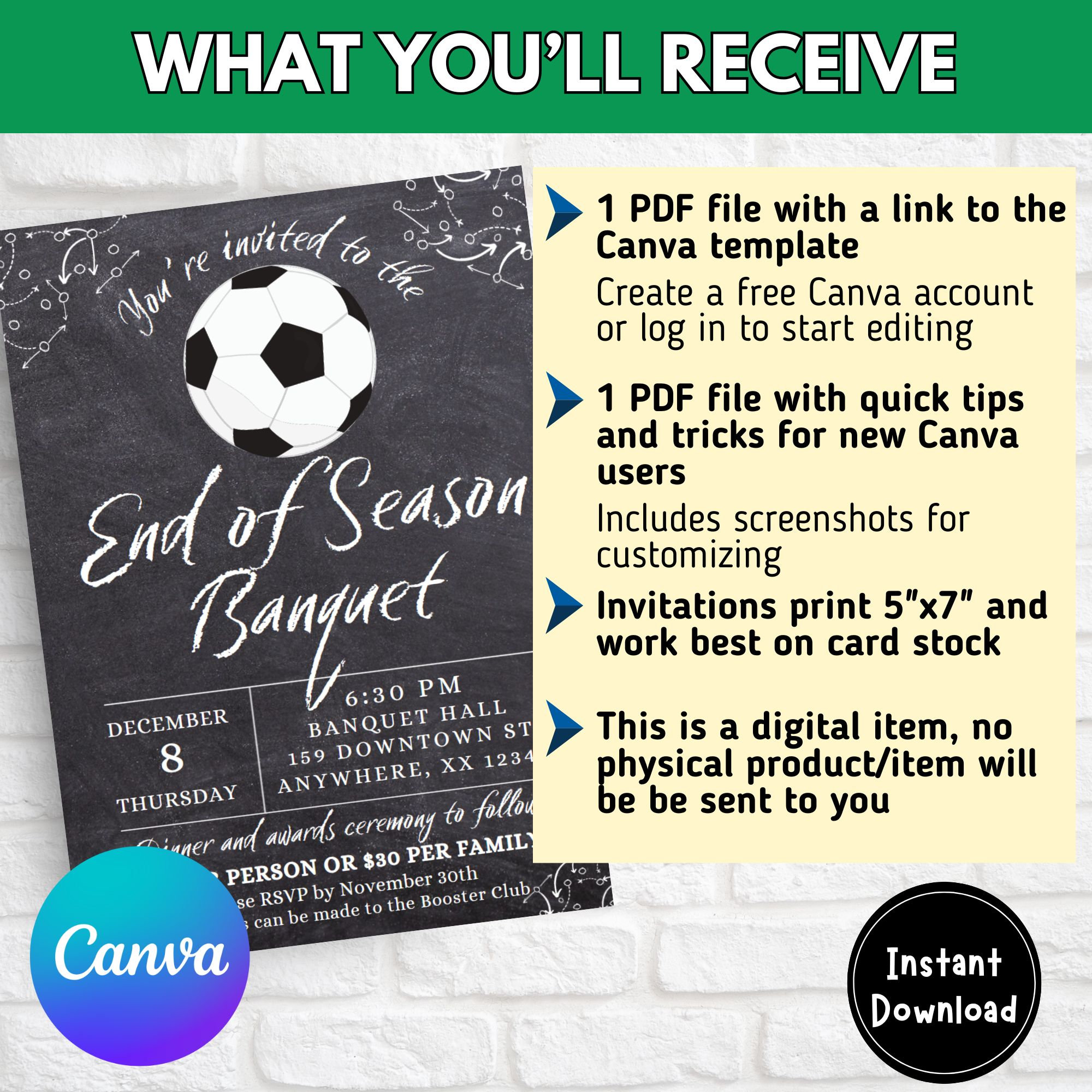 Editable Soccer Banquet Invitation Template, Team Party, End of Season ...