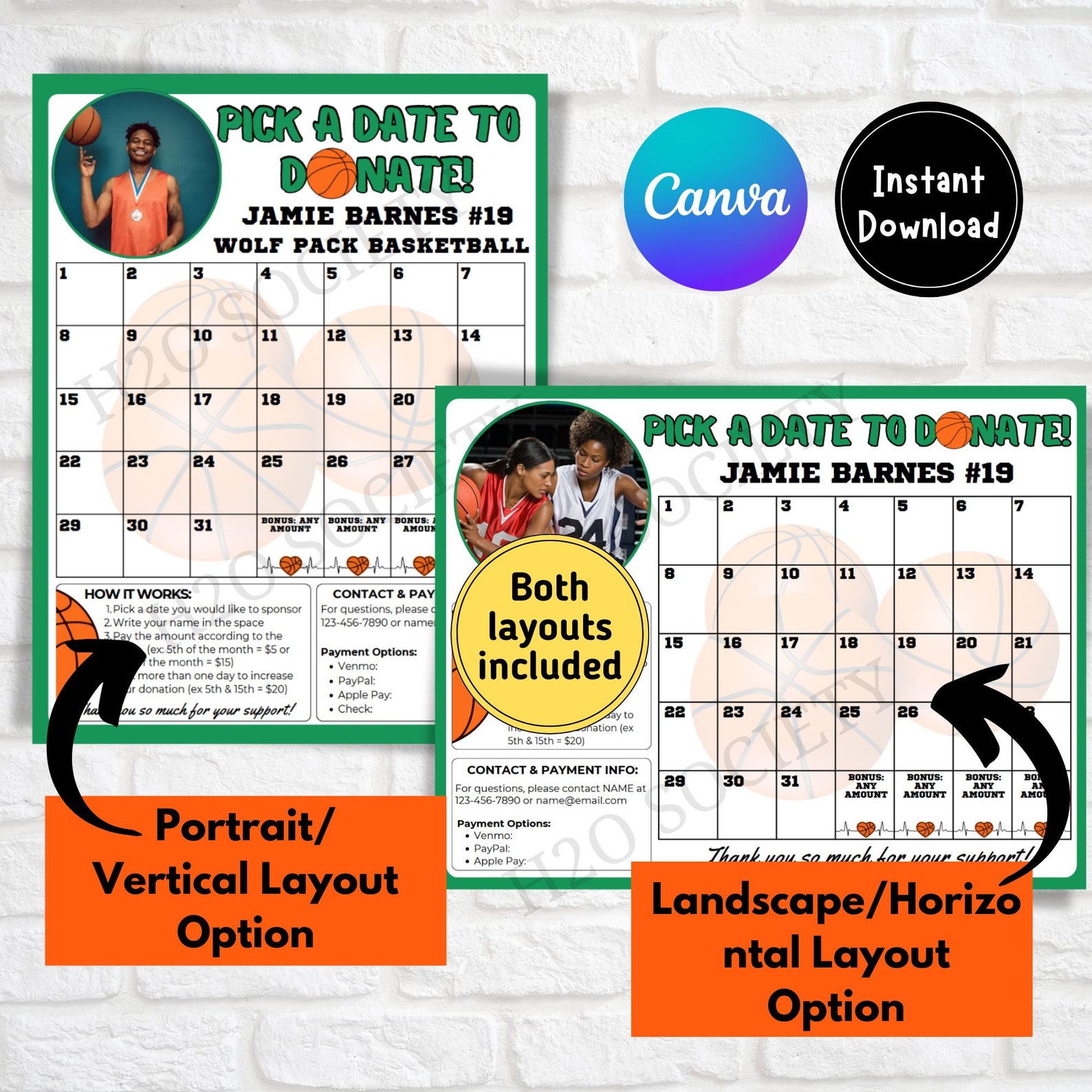 Editable Basketball Calendar Fundraiser Template, Pick a Date to Donate ...
