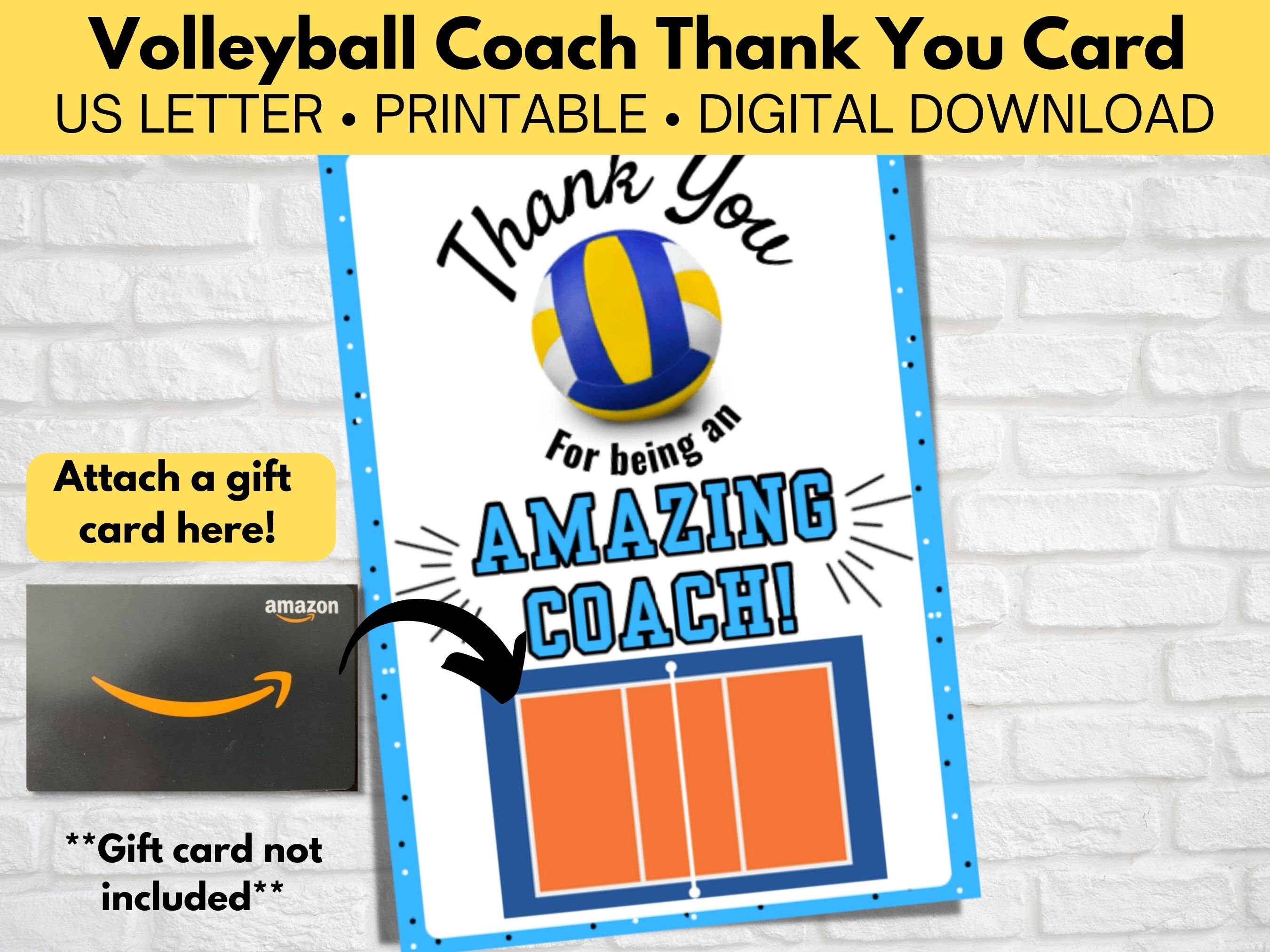Volleyball Coach Thank You Card, Gift Card Holder, Coach Appreciation ...