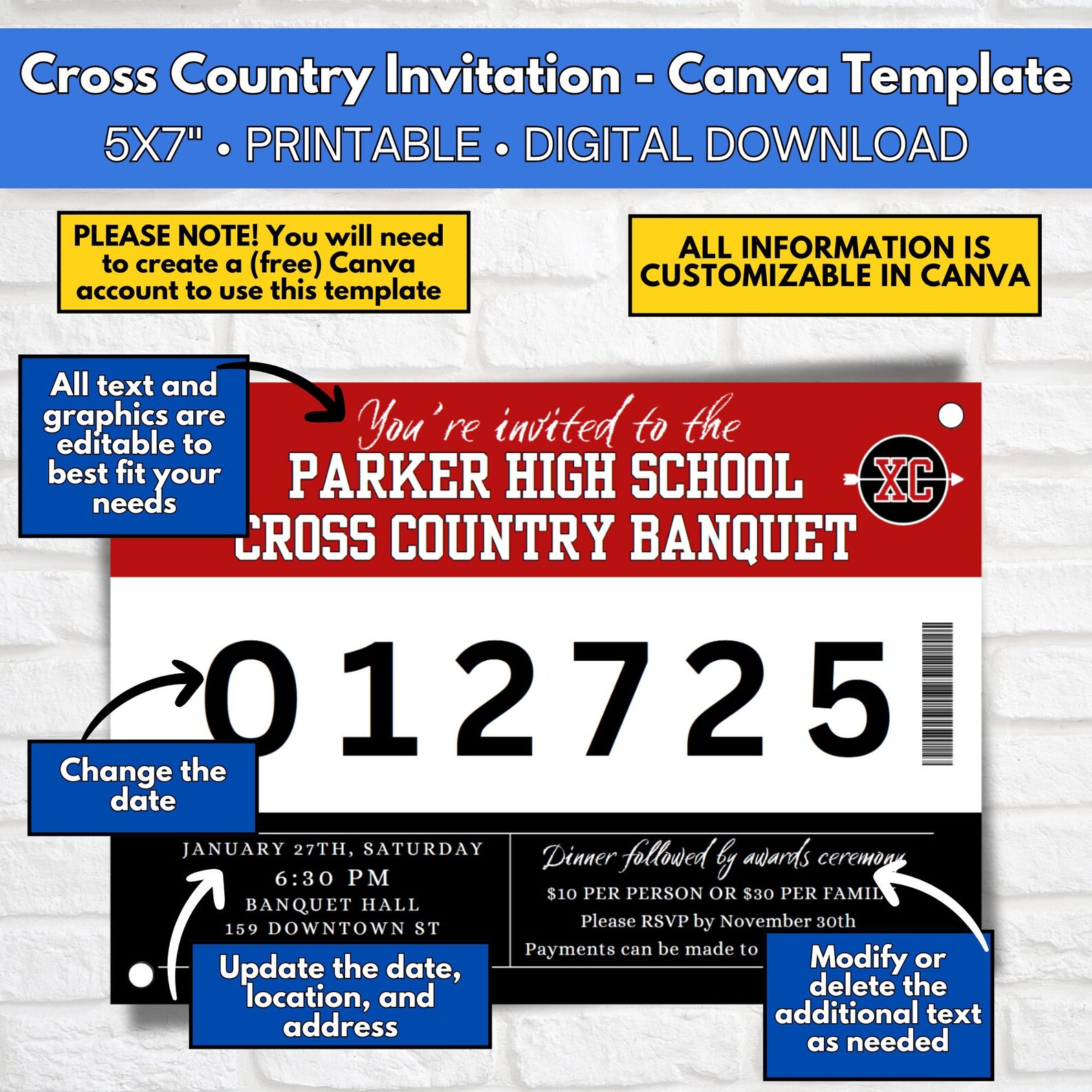 Printable Cross Country Team Banquet Invitation, Team Party, End of ...