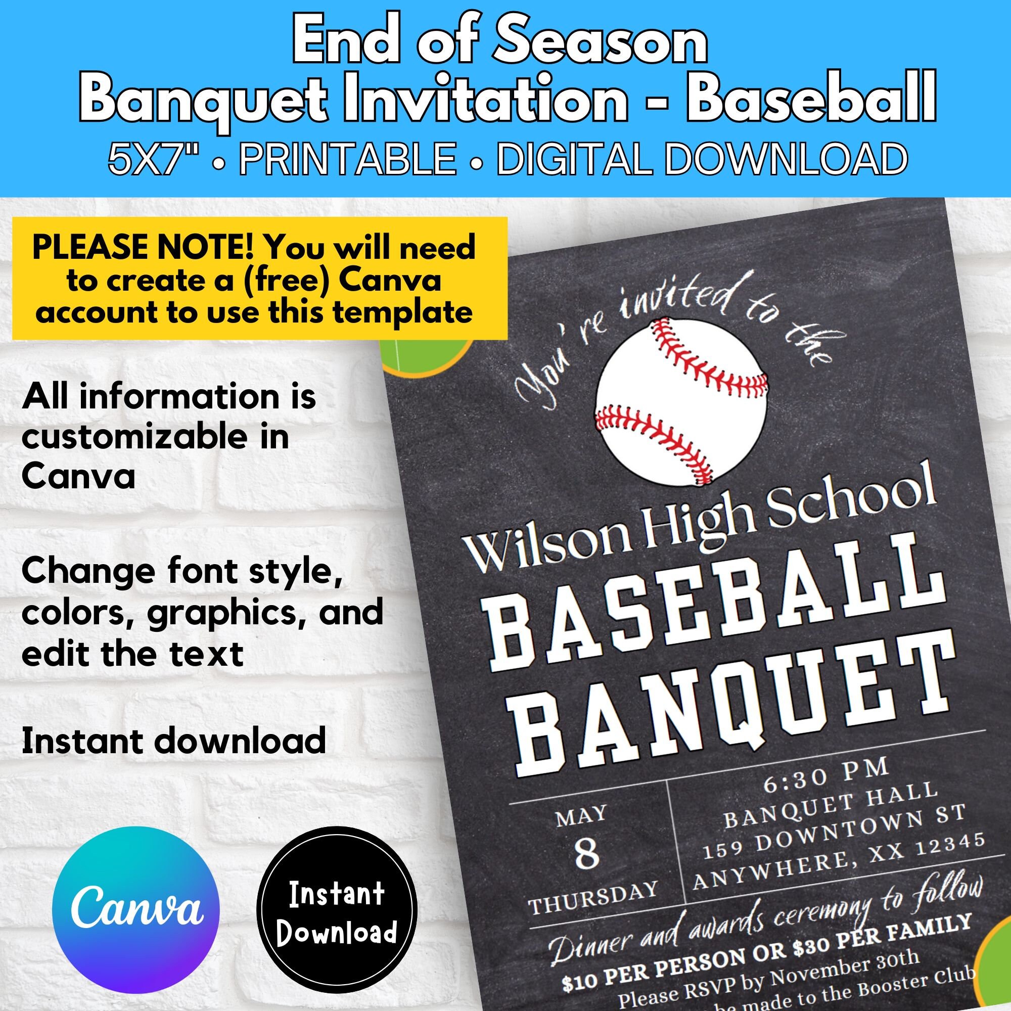 Printable Baseball Invitation Template, Team Party, End of Season ...