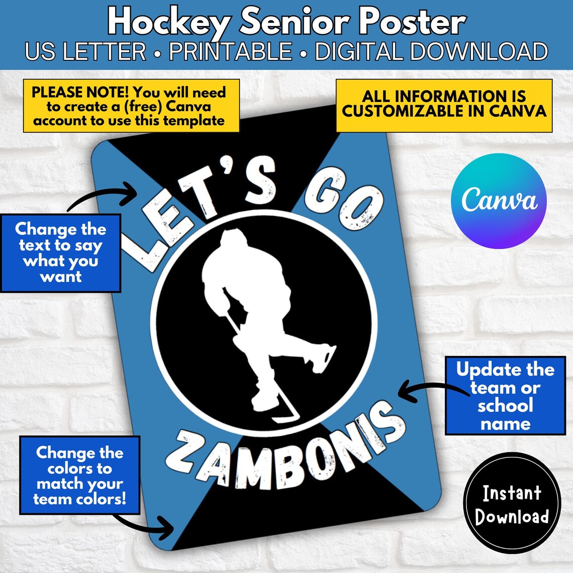 Editable Hockey Poster, Senior Fan, Hockey Gift, Senior Night, Senior ...