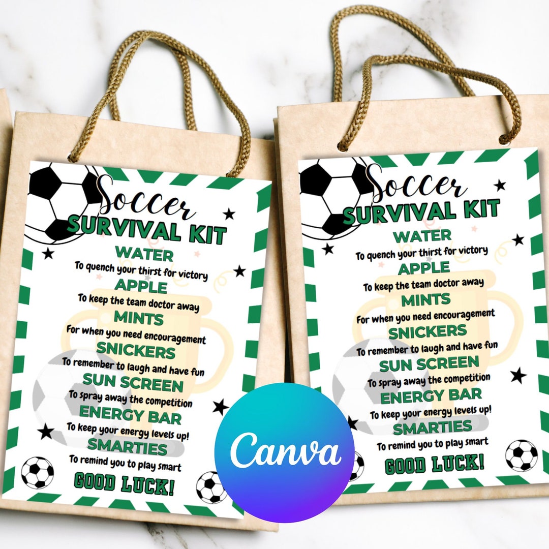 Editable Soccer Survival Kit Gift Tag, Gift Bag Printable, Soccer Gift ...