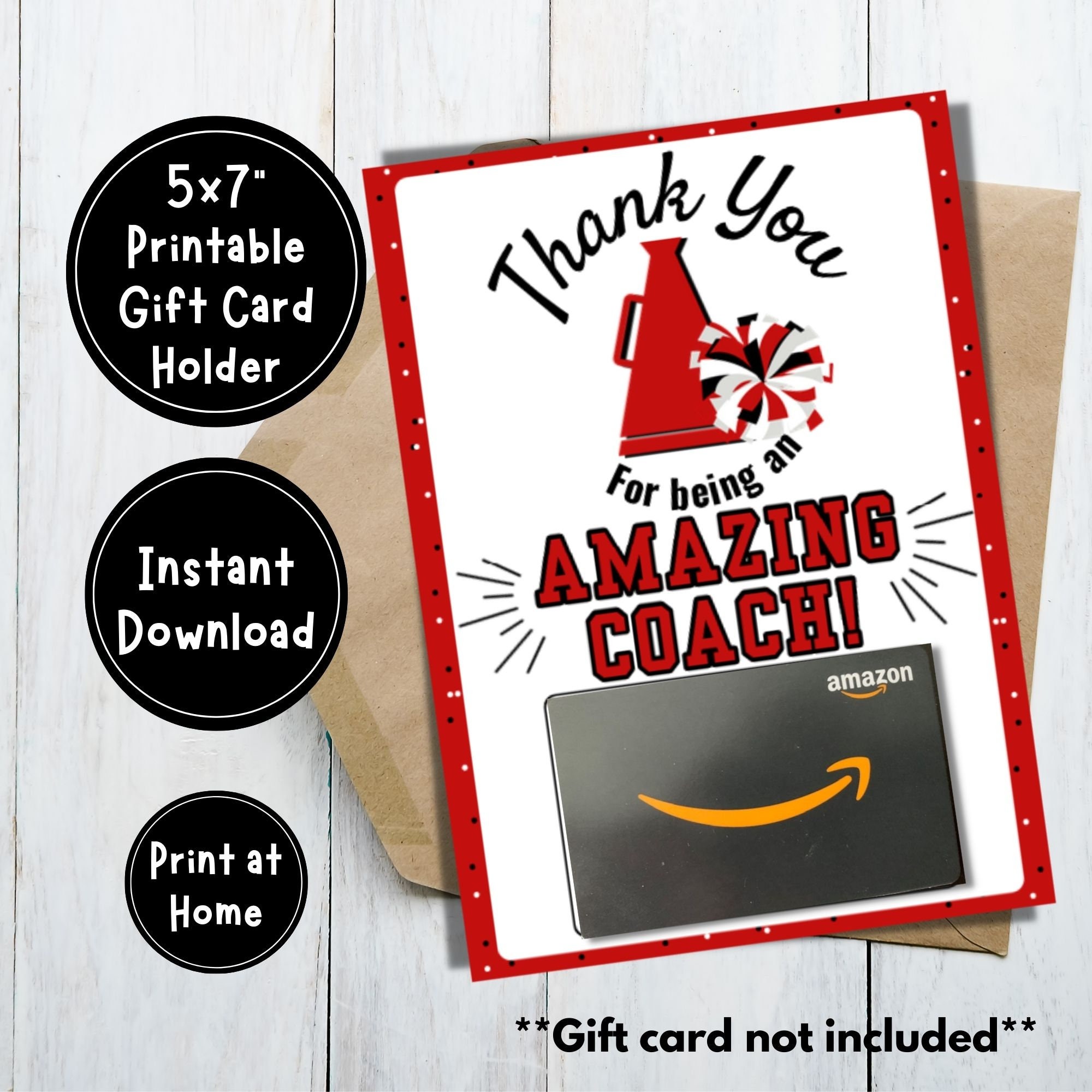 Cheer Coach Thank You Card, Gift Card Holder, Coach Appreciation, Cheer ...