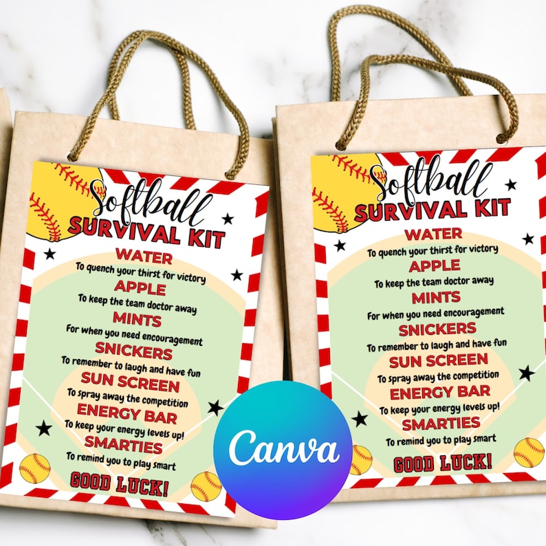 Editable Softball Survival Kit Gift Tag, Gift Bag Printable, Softball ...